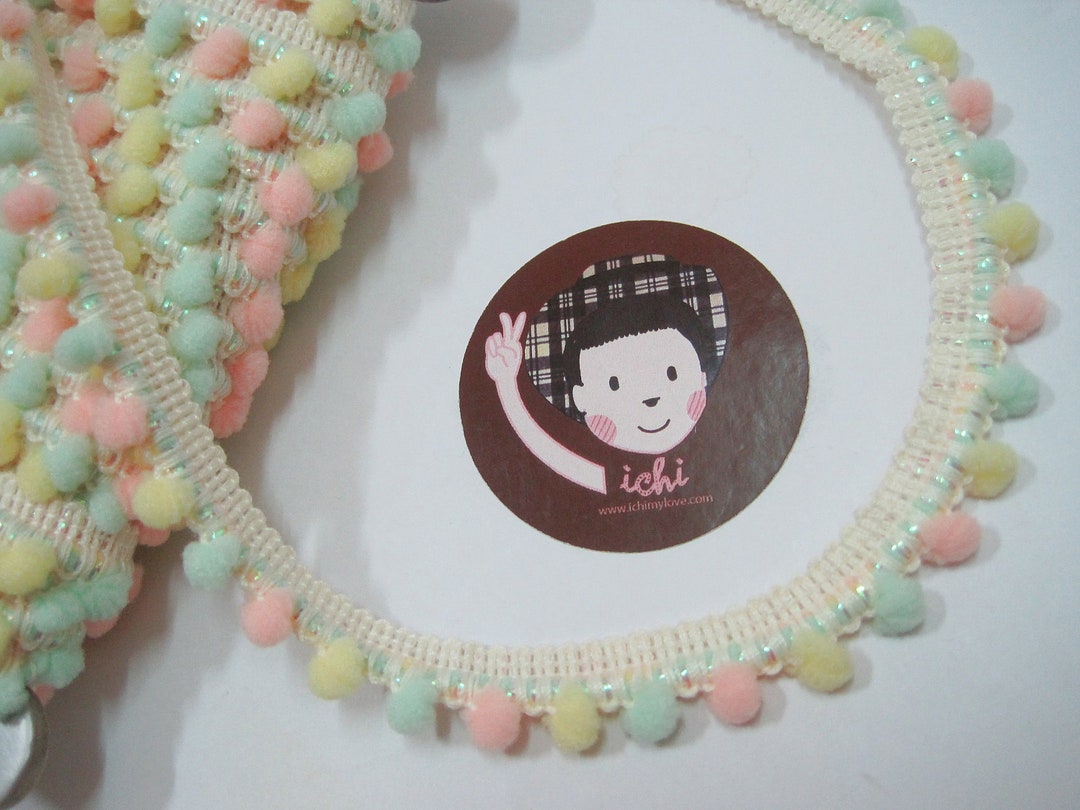 5 Yards Cream Sparkly Mini Pom Pom Trim, Pastel Pom Pom Trim, Pom Pom ...