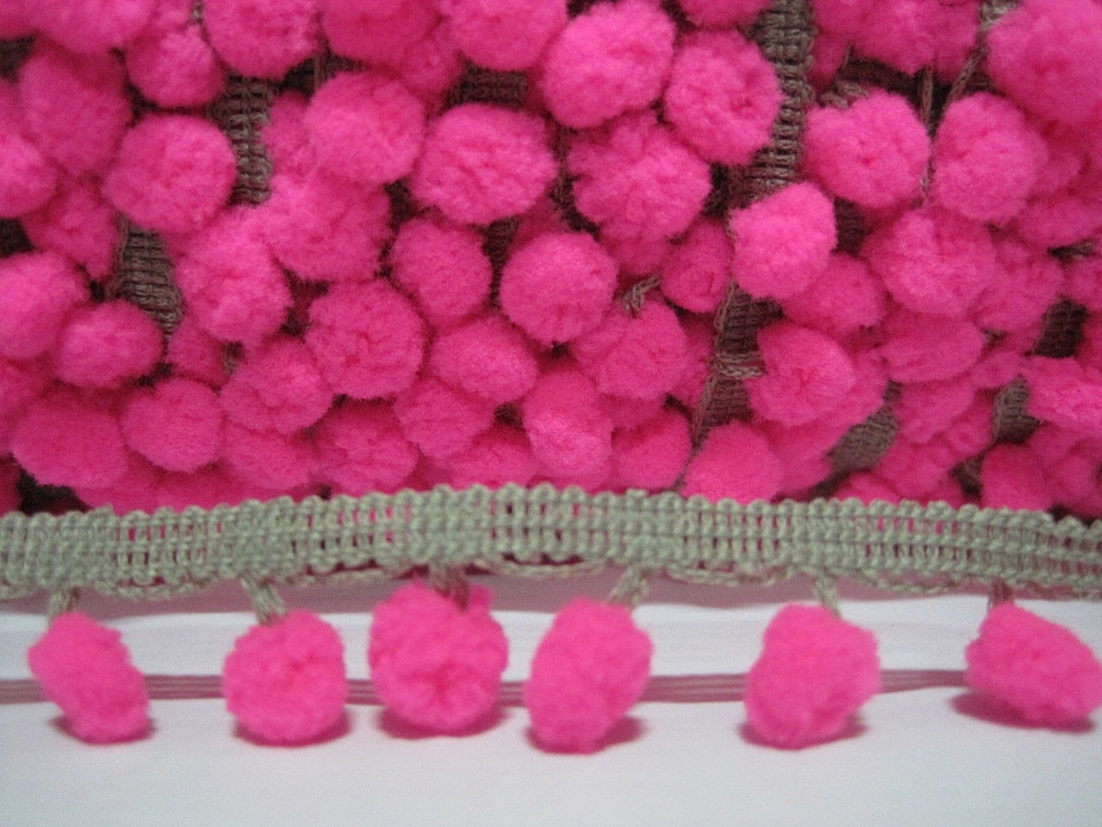 5 Yards Hot Pink Mini Pom Pom With Warm Gray Trim Mini Pom | Etsy