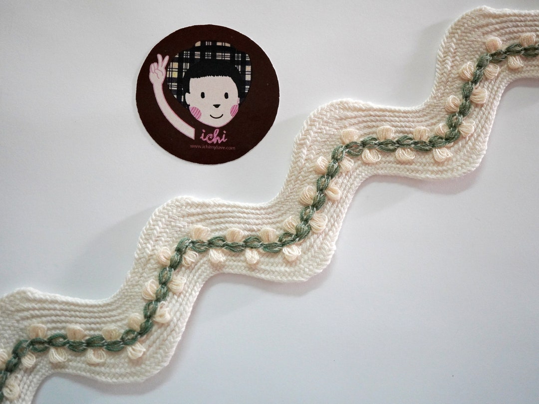 5 Yards Ivory Jumbo Rick Rack Trim With Olive Green Flower, Ivory Rick ...