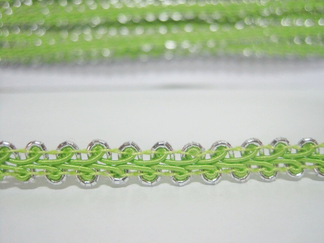 5 Yards 1/4" Lime Green Gimp Braided Silver Edge, Gimp Braid, Braided ...