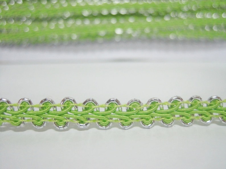 5 Yards 1/4 Lime Green Gimp Braided Silver Edge Gimp - Etsy