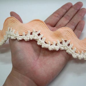 Peach Pink Crocheted Rick Rack Trim, Handmade Crochet Lace, Jumbo Rick ...