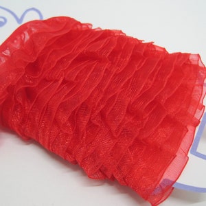 5 Yards Red Organza Ruffle Elastic Trim 2-layers, Chiffon Ruffle Trim ...