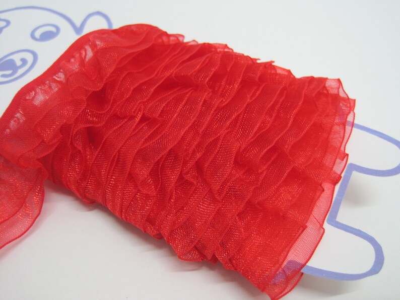 5 Yards Red Organza Ruffle Elastic Trim 2-layers, Chiffon Ruffle Trim ...