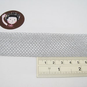5 Yards 1-3/8" Silver Metallic Net Ribbon, Glitter Yarn, Silver ...