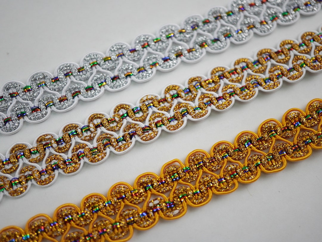 5 Yards 5/8" Silver/gold Metallic Braid, Gold Lace, Gold Braided Trim ...