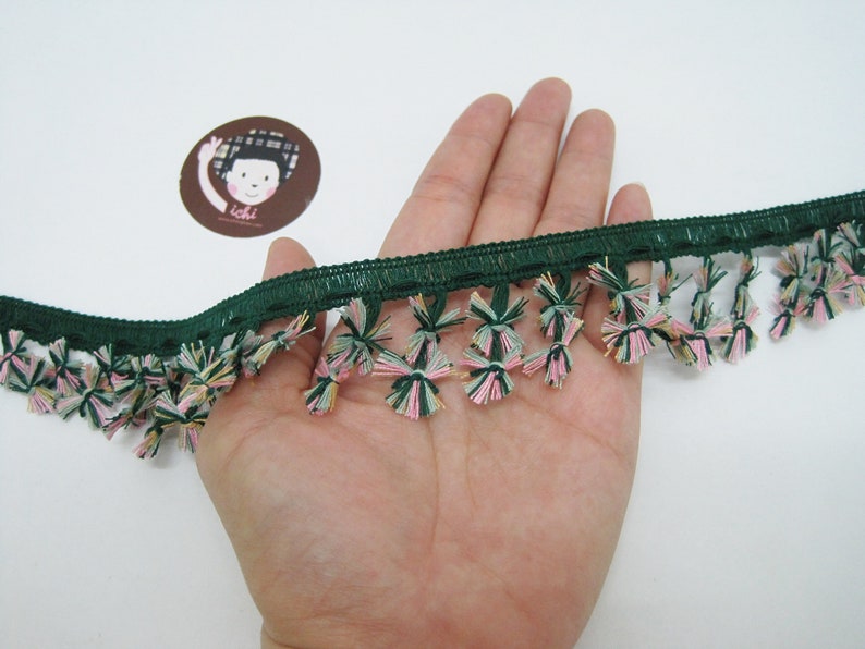 5 Yards Green Fly Fringe Green Pink Flower Trim Flower | Etsy