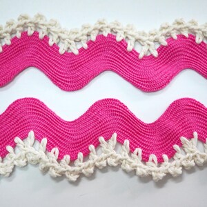 5 Yards Pink Crocheted Rick Rack Trim, Handmade Crochet Lace, Jumbo ...