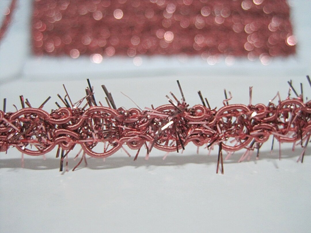 5 Yards Rose Pink Tinsel Trim, Tinsel Trim, Tinsel Ribbon, Pink Tinsel ...