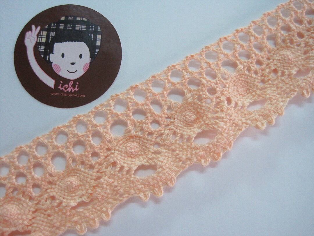 5 Yards Peach Pink Wide Cotton Lace Trim, Crochet Lace Trim, Pink Lace ...