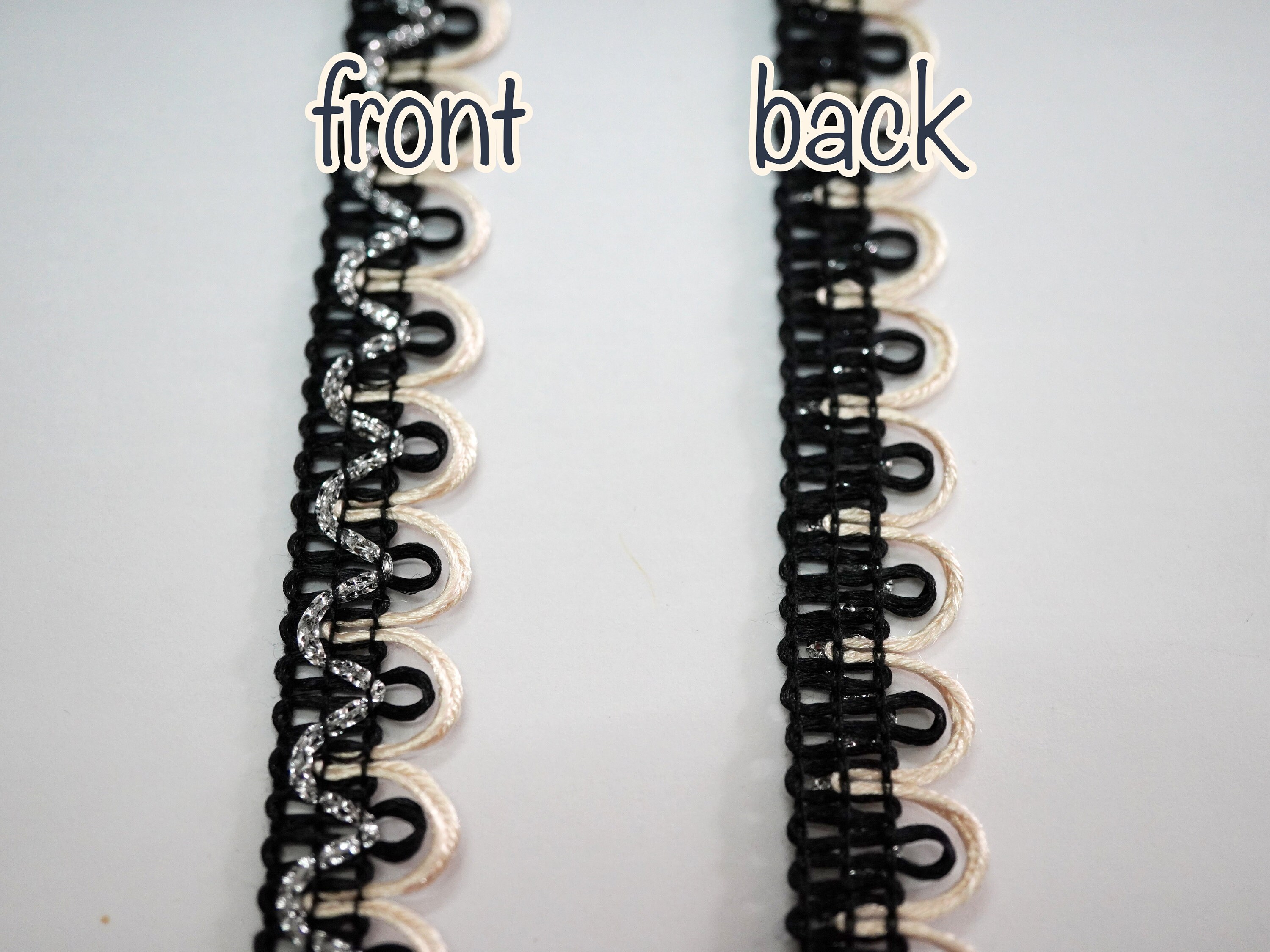 5 Yards 5/8" Black Loop Trim With Silver Metallic, Loop Trim, Braided ...