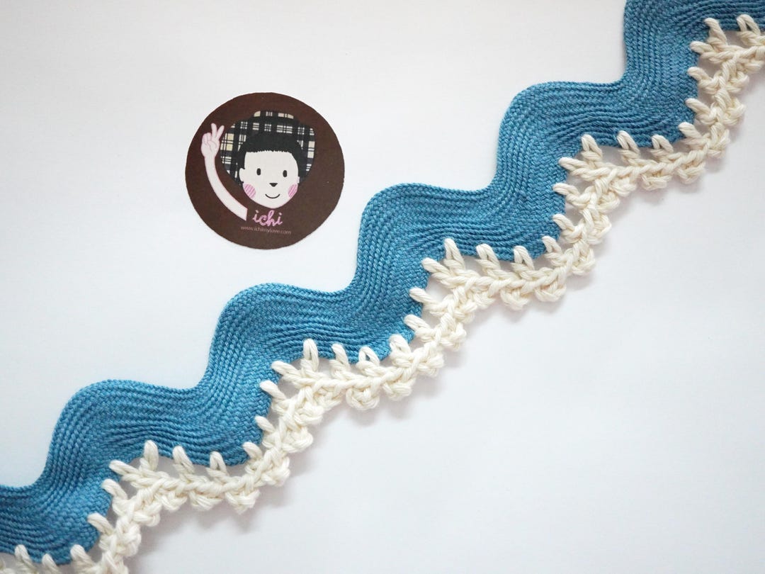 Sky Blue Crocheted Rick Rack Trim, Handmade Crochet Lace, Jumbo Rick ...
