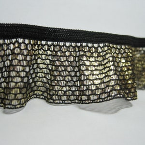 5 Yards Gold Metallic and Black Ruffle Elastic Trim, Ruffle Trim ...