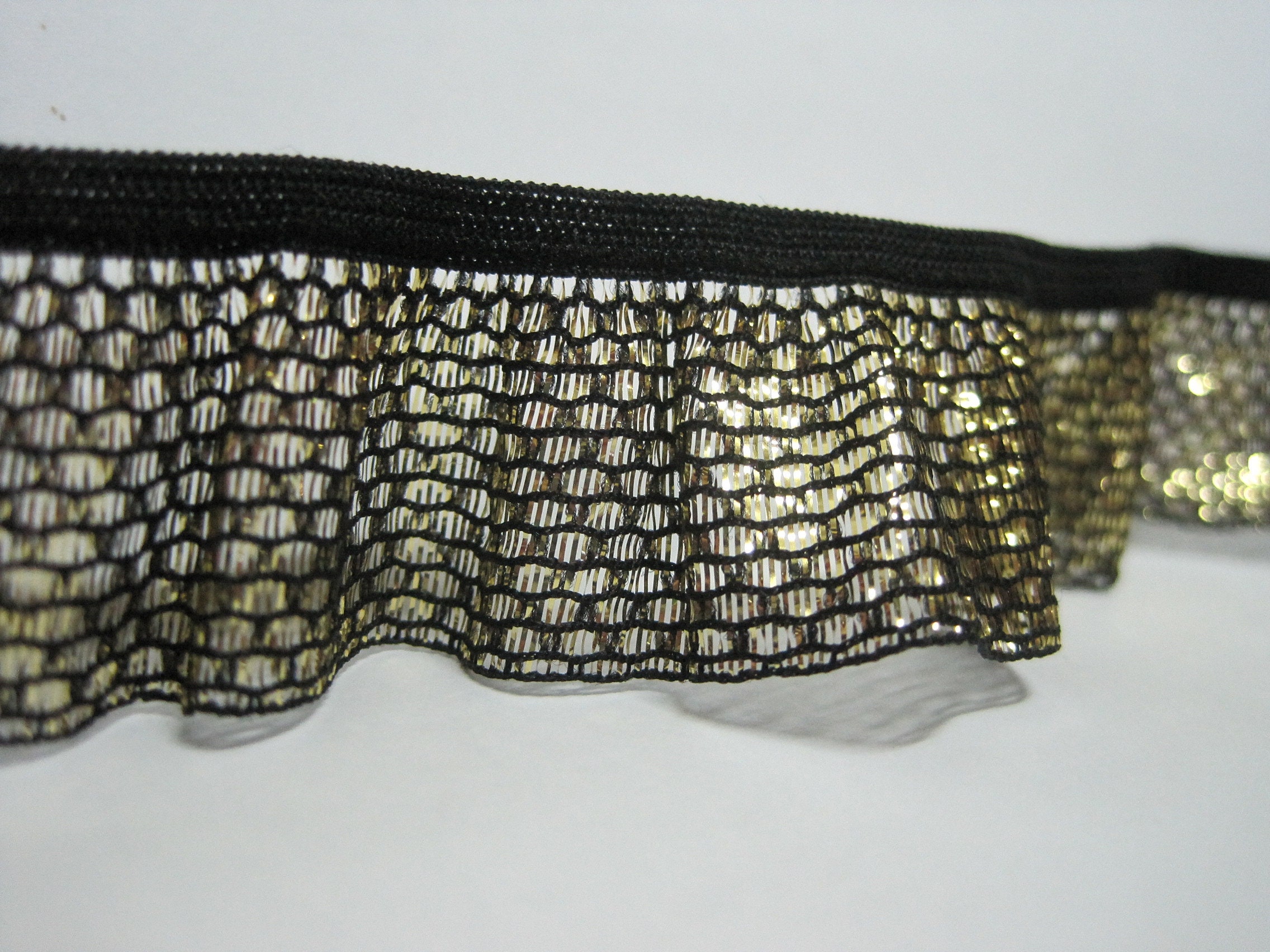 5 Yards Gold Metallic and Black Ruffle Elastic Trim Ruffle | Etsy