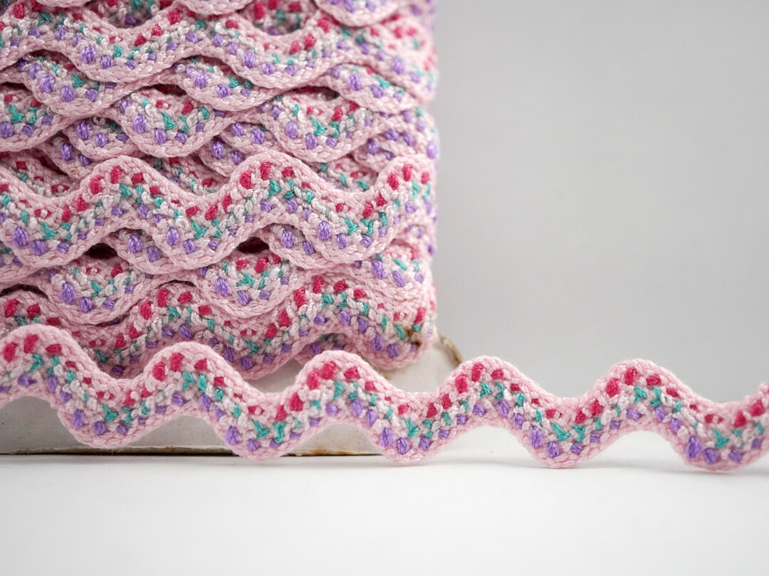 5 Yards Pink Embroidered Rick Rack, Embroidered Vine Rick Rack, Plaited ...