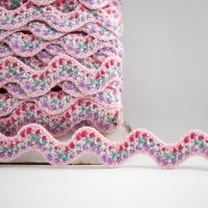 5 Yards Pink Embroidered Rick Rack, Embroidered Vine Rick Rack, Plaited ...