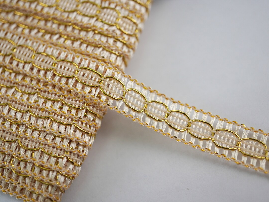 5 Yards Vanilla Ribbon With Gold Metallic, Gimp Braid, Flat Braided ...
