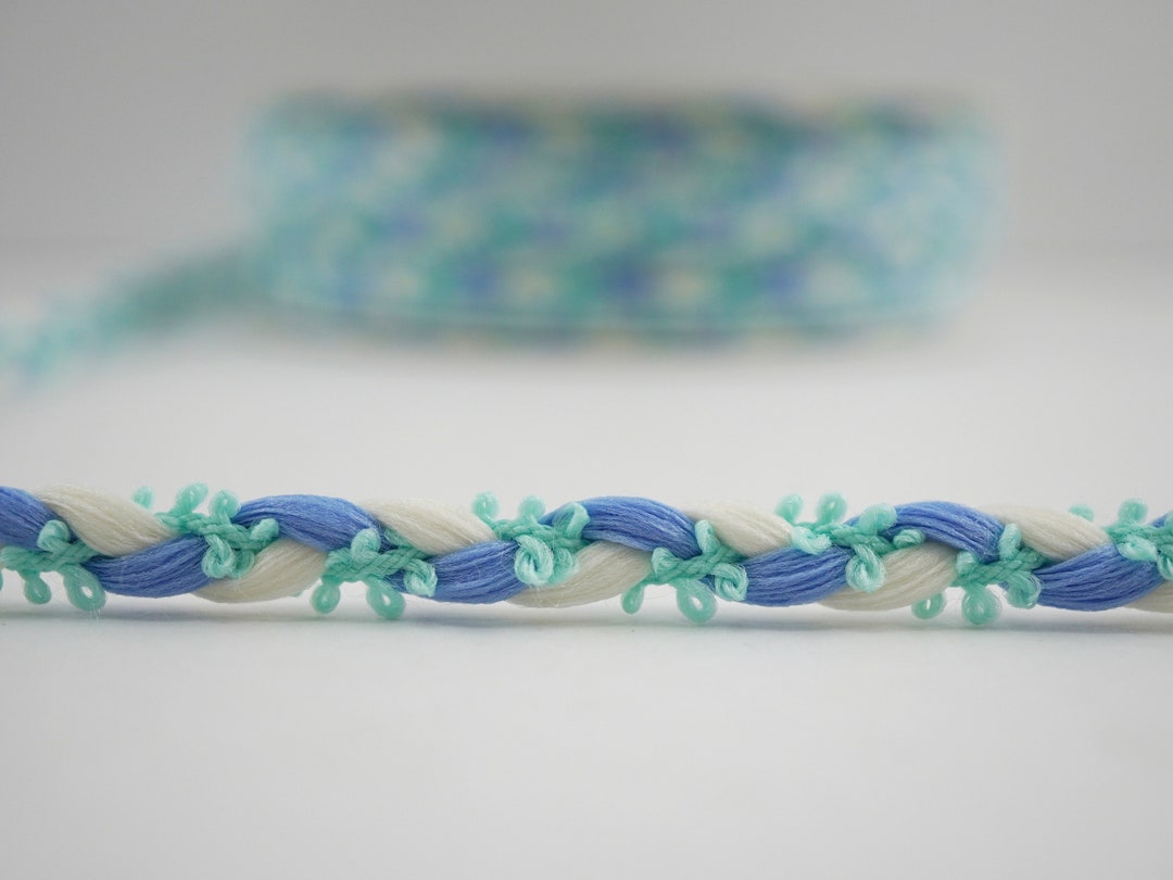 5 Yards Dusky Blue-ivory Braid With Mint Picot, Braided Bracelet, Braid ...