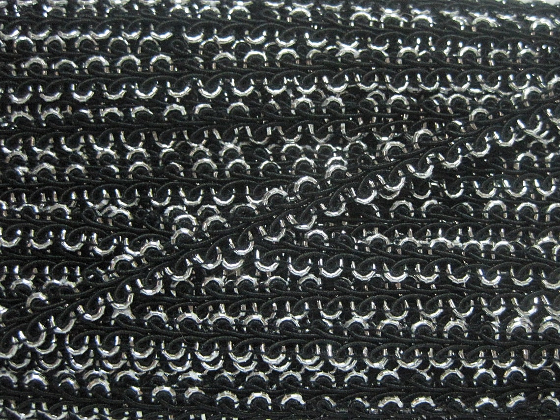 5 Yards 1/4" Black Gimp Braid Silver Edge, Gimp Braid, Braided Cord ...