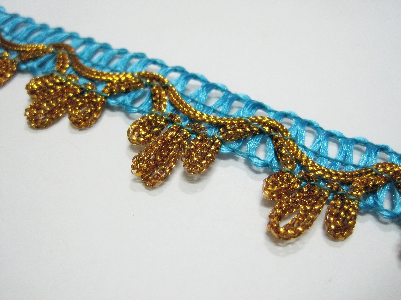 5 Yards 1" Lace Trim, Turquoise-gold Lace Trim, Wide Lace, Gimp Braid ...