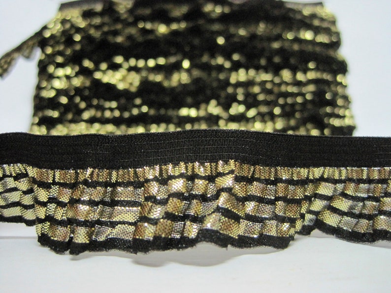 5 Yards Black Gold Metallic Ruffle Elastic Trim Ruffle Trim | Etsy