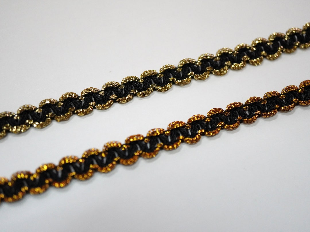 5 Yards Black Rick Rack With Gold Metallic Edge, Black Rick Rack, Black ...