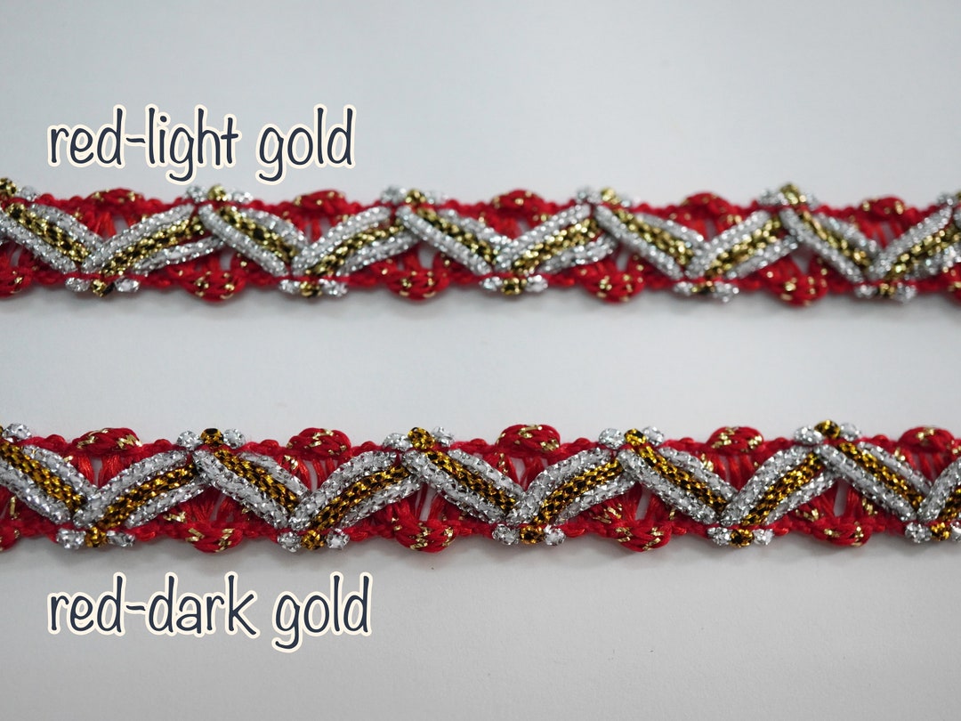 5 Yards 1/2" Red-gold Metallic Braid, Red Lace, Gold Braided Trim, Gold ...