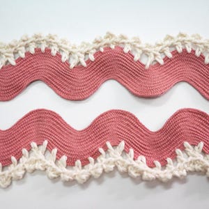 Rose Pink Crocheted Rick Rack Trim, Handmade Crochet Lace, Jumbo Rick ...