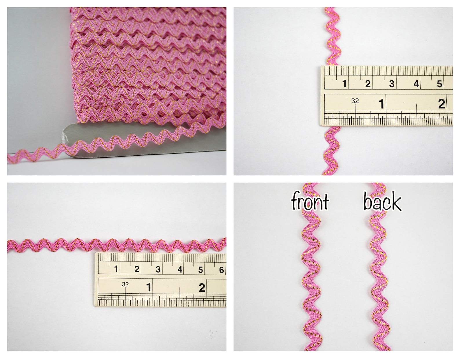 5 Yards Pink Tiny Rick Rack With Gold Metallic Tiny Rick - Etsy