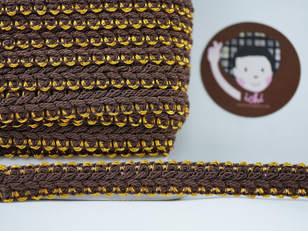 5 Yards Dark Brown Gimp Braid With Gold Metallic Edge, Gimp Braid ...