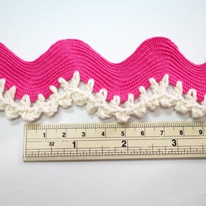 5 Yards Pink Crocheted Rick Rack Trim, Handmade Crochet Lace, Jumbo ...