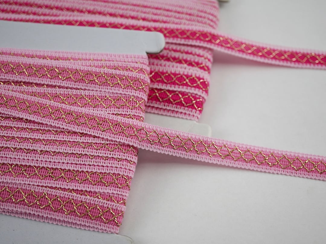 5 Yards Pink Ribbon With Gold Metallic, Pink Ribbon, Pink Lace, Gold ...