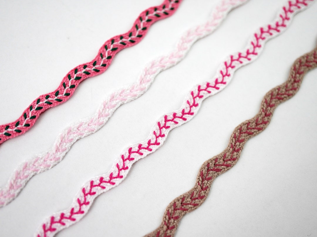 5 Yards Pink Embroidered Rick Rack, Tiny Rick Rack, Vine Stitch Rick ...