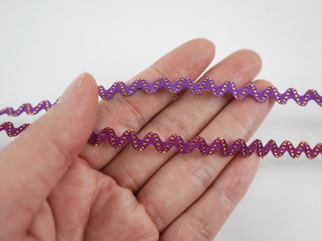 5 Yards Purple Tiny Rick Rack With Gold Metallic, Tiny Rick Rack, Mini ...