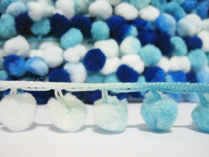 5 Yards Blue-White Large Pom Pom Trim blue Trim blue pom pom | Etsy