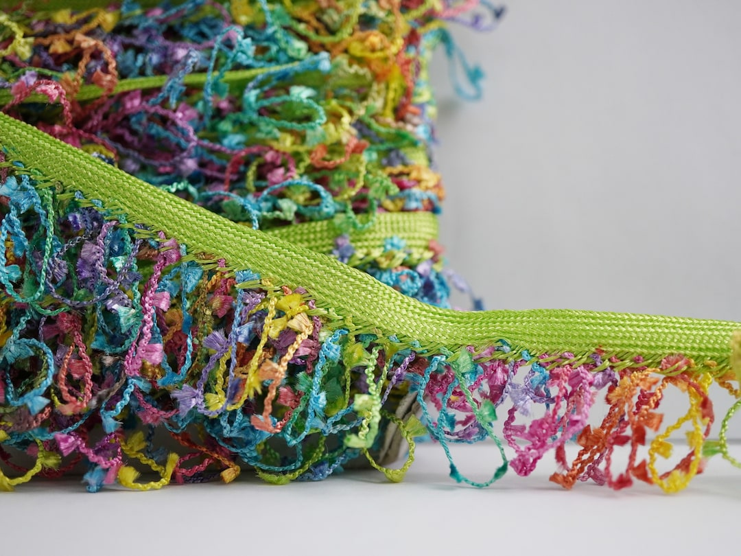 5 Yards Lime Green Multicolored Loop Trim, Multicolored Tassel Trim ...