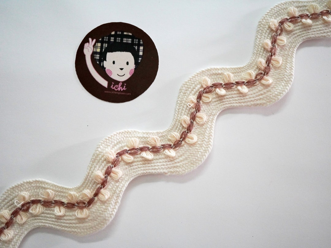 5 Yards Ivory Jumbo Rick Rack Trim With Light Brown Flower, Ivory Rick ...