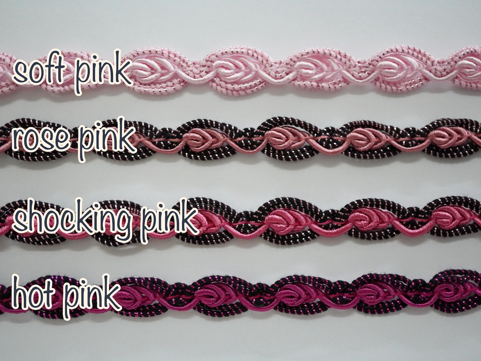 5 Yards Pink Flower Braid With Pink Metallic, Flower Trim, Flower Lace ...