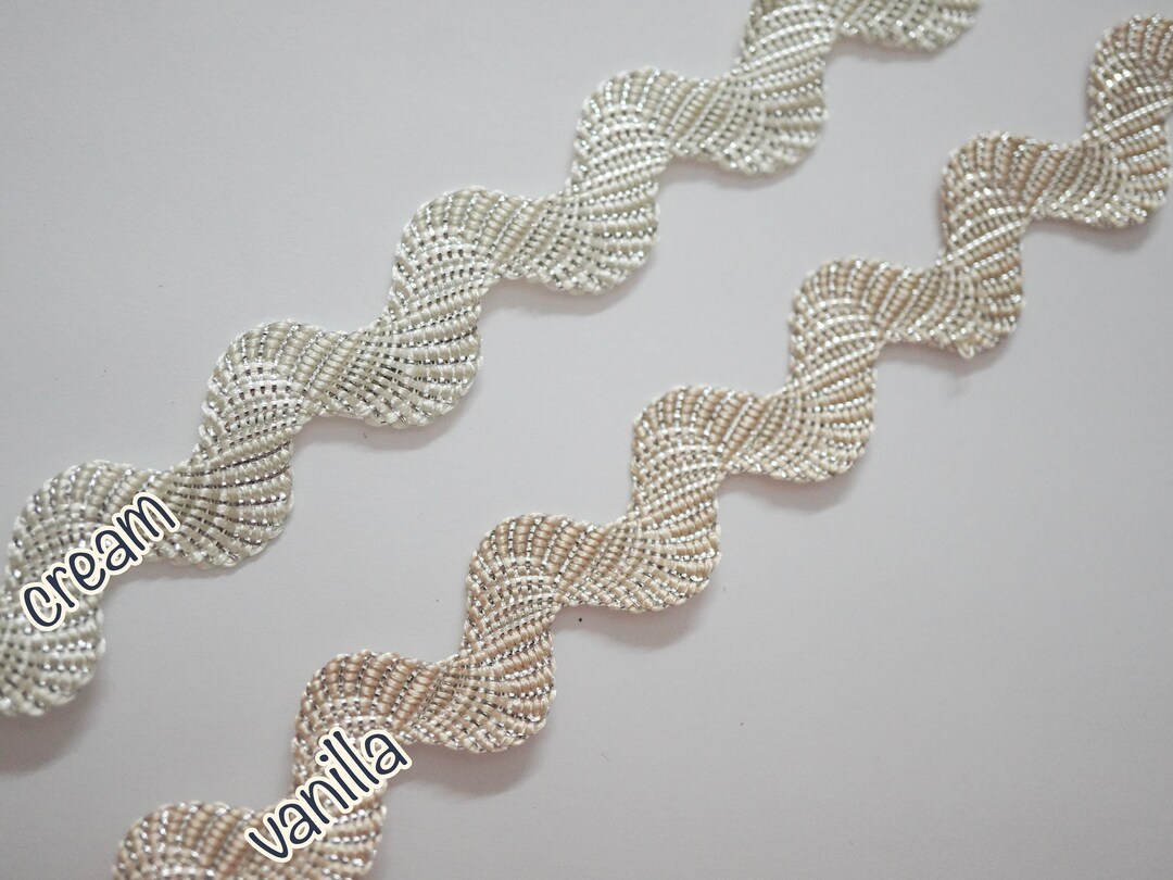 5 Yards Cream Rick Rack With Silver Metallic, Cream Metallic Rick Rack ...
