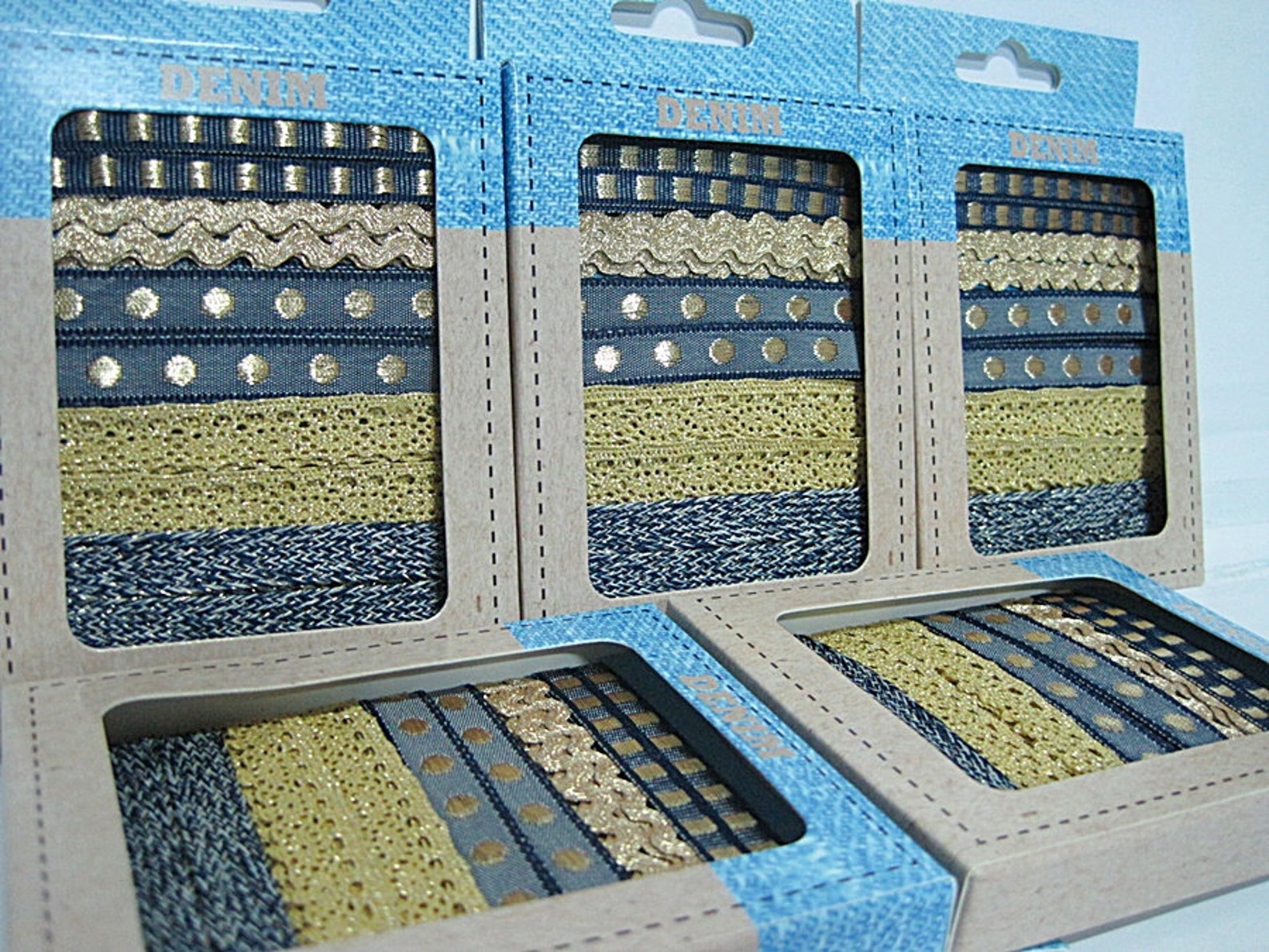 Denim Trim Set 1 Trim Set Blue Trim Gold Trim Gold Crochet - Etsy