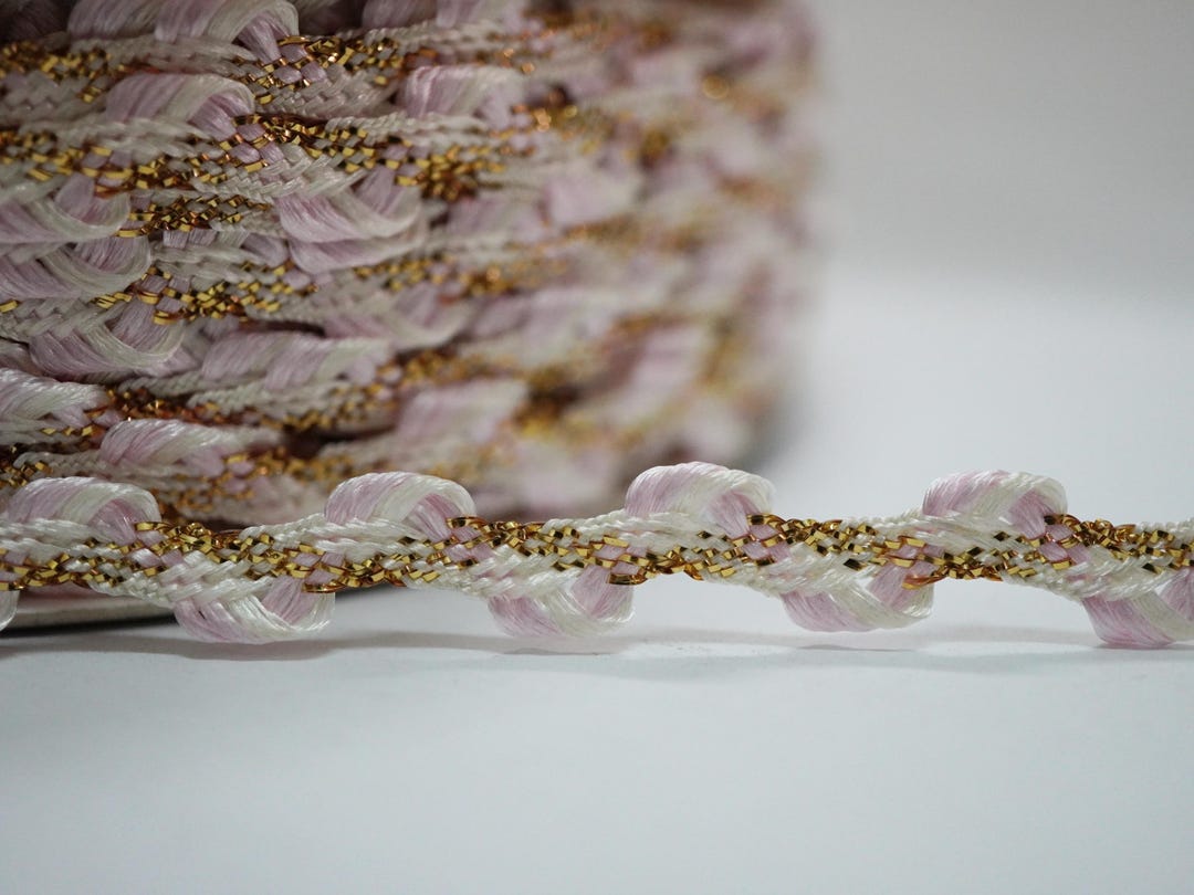 5 Yards Cream-soft Pink Picot Rick Rack With Gold Metallic, Cream Rick ...