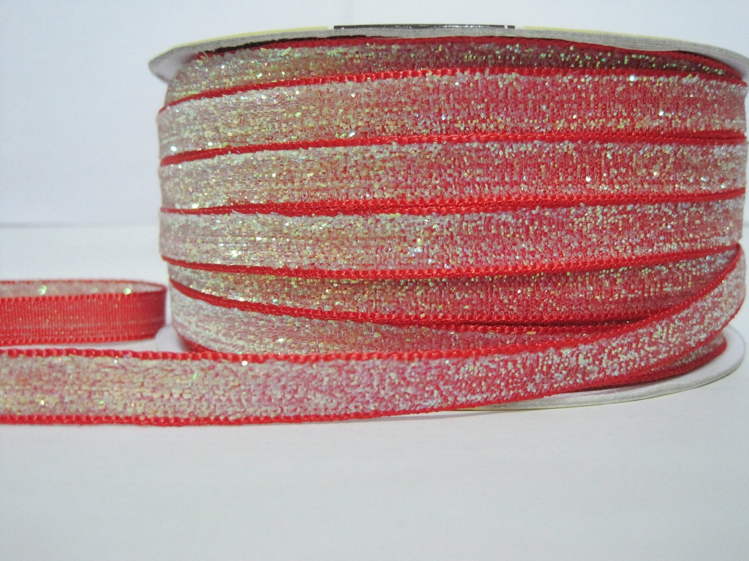 5 Yards Red Glitter Ribbon (3/8"), Glitter Yarn, Metallic Ribbon ...