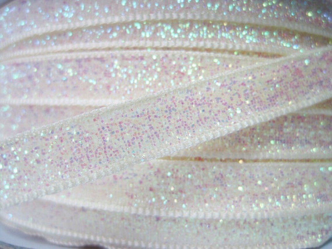 5 Yards 3/8" Cream Glitter Ribbon, Glitter Yarn, Cream Velvet Ribbon ...