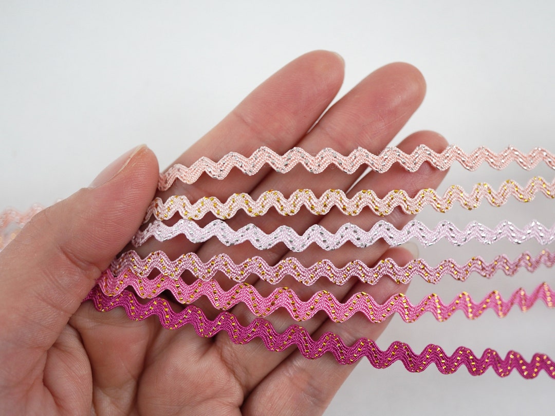 5 Yards Pink Tiny Rick Rack With Gold Metallic, Tiny Rick Rack, Mini ...