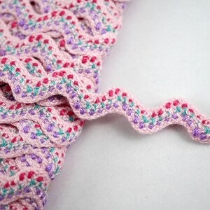 5 Yards Pink Embroidered Rick Rack, Embroidered Vine Rick Rack, Plaited ...
