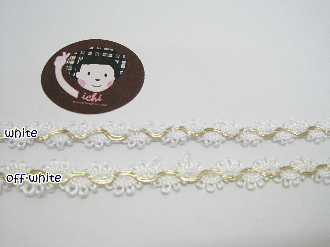 5 Yards White Picot Rick Rack With Gold Braided, White Trim, White Rick ...