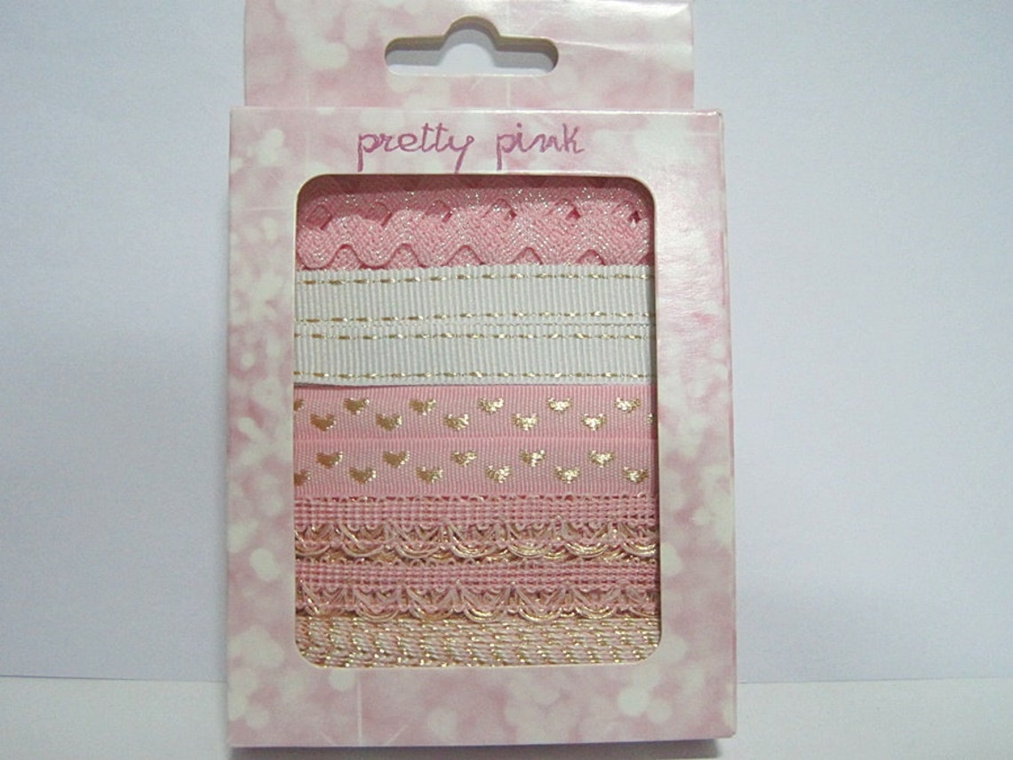 Pink Trim Set 3, Trim Set, Pink Trim, Gold Trim, White Ribbon, Pink ...