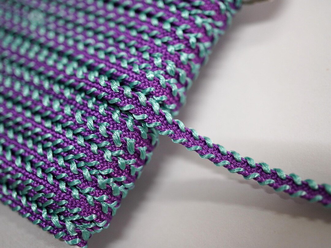 5 Yards 1/8" 2 Tone Violet-aqua Green Braid, Flat Braided, Picot Braid ...