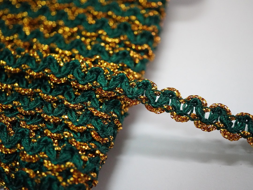 5 Yards Forest Green Rick Rack Dark Gold Metallic Edge, Green Rick Rack ...