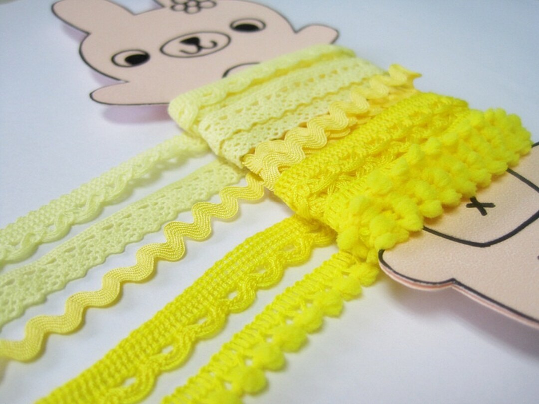 5 Yards Yellow Trim, Rabbit Set, Lace Trim, Pom Pom Trim, Rick Rack ...